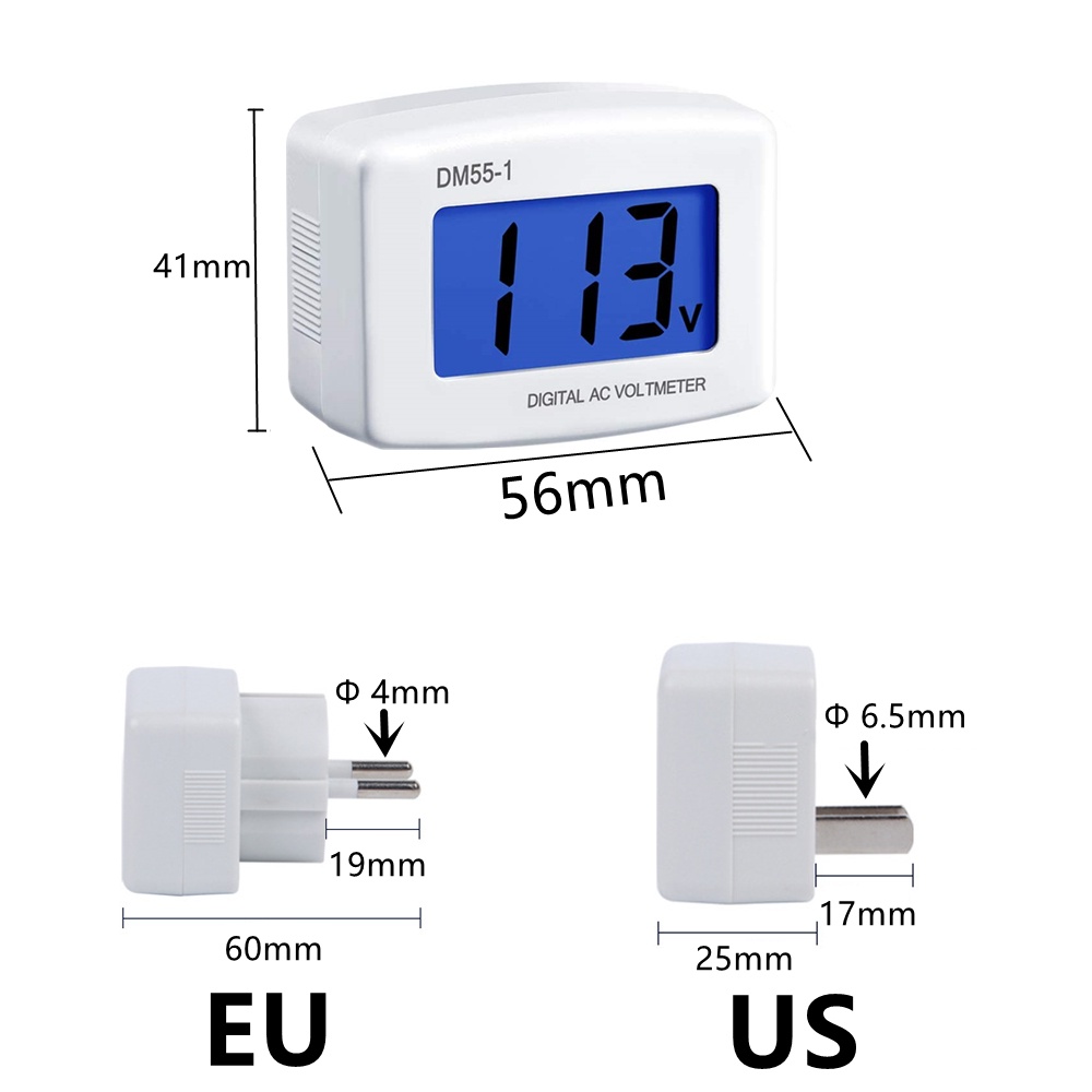 DM55-1 AC 110V 220V Digital Voltmeter EU US Plug Volt Meter Socket ...