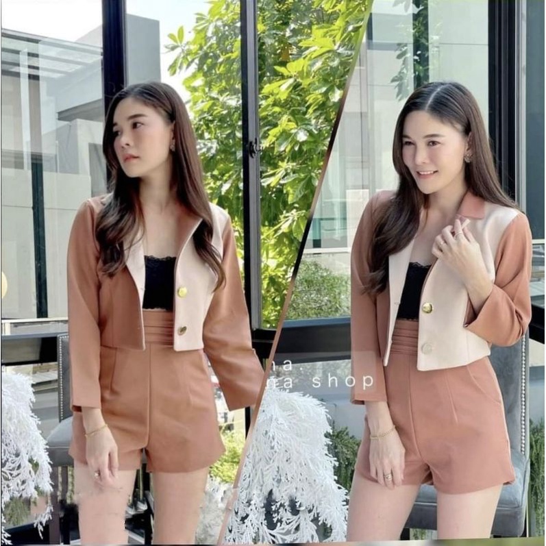 เสื้อ🔥ครอปสูท ทูโทน💥 Weena Shop 💯 | Shopee Thailand