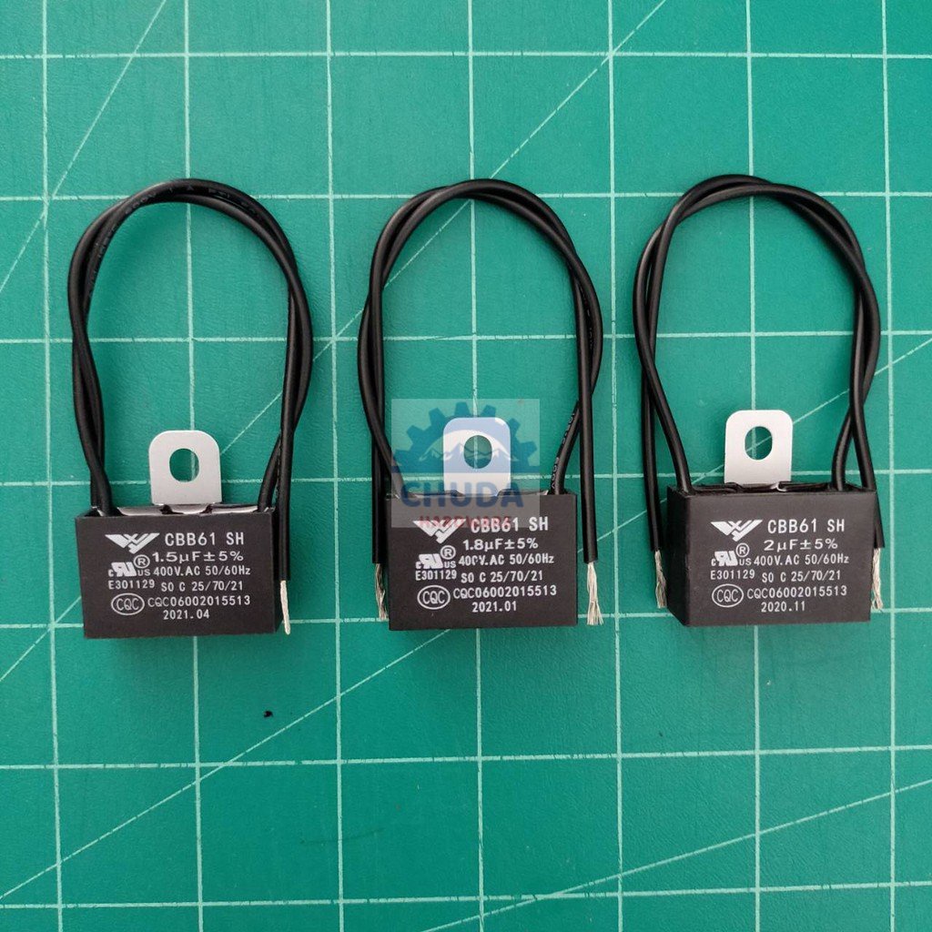 คาปาซิเตอร์ Capacitor C พัดลม 400V 1.5uF 1.8uF 2uF #ปีกนก-สายไฟ (1 ตัว) | Shopee Thailand
