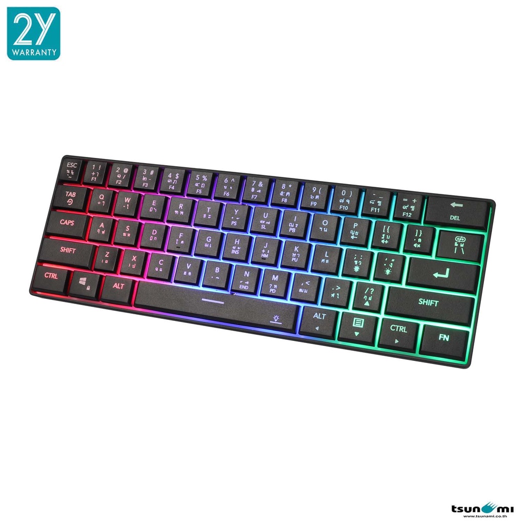 Tsunami GK-61 RGB 60% Compact Membrane Gaming Keyboard (Black) | Shopee ...