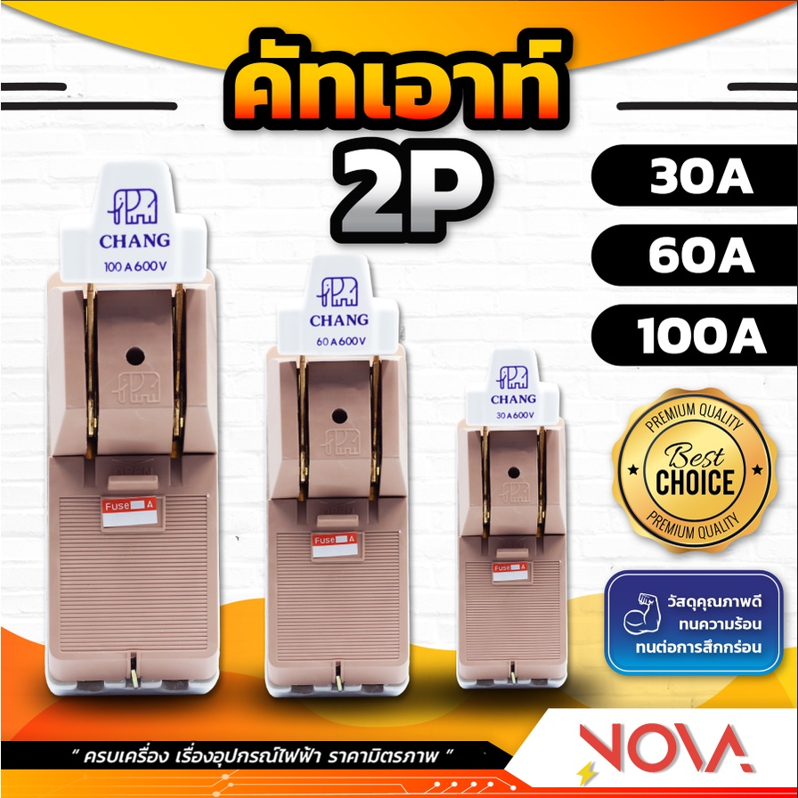 คัทเอาท์ช้าง 2P/ 30A , 60A , 100A / สะพานไฟ คัทเอาท์2สาย ช้าง พร้อมฟิวส์ CHANG | Shopee Thailand