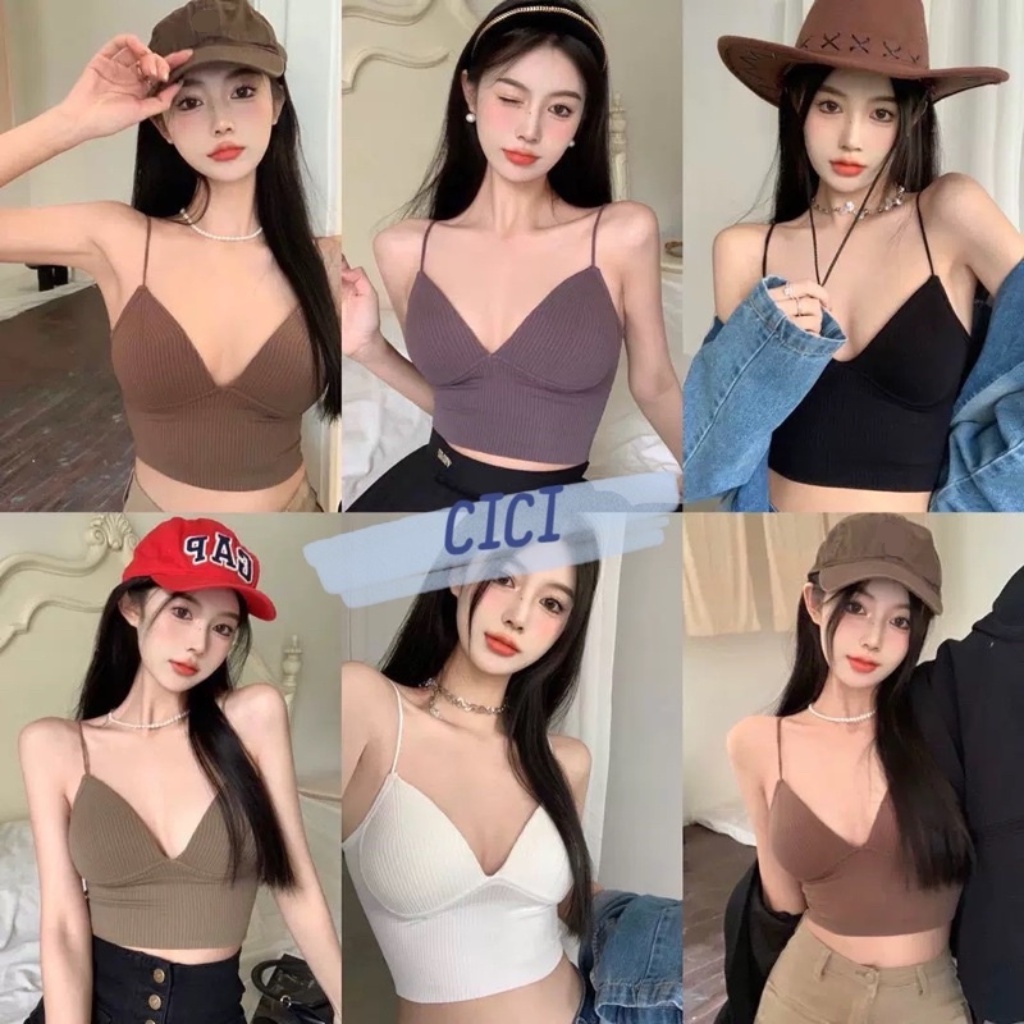 Cici(NO. 1833)บราสายเดี่ยว ท็อปครึ่งตัว ทรงสวย มีฟองน้ำในตัว | Shopee Thailand