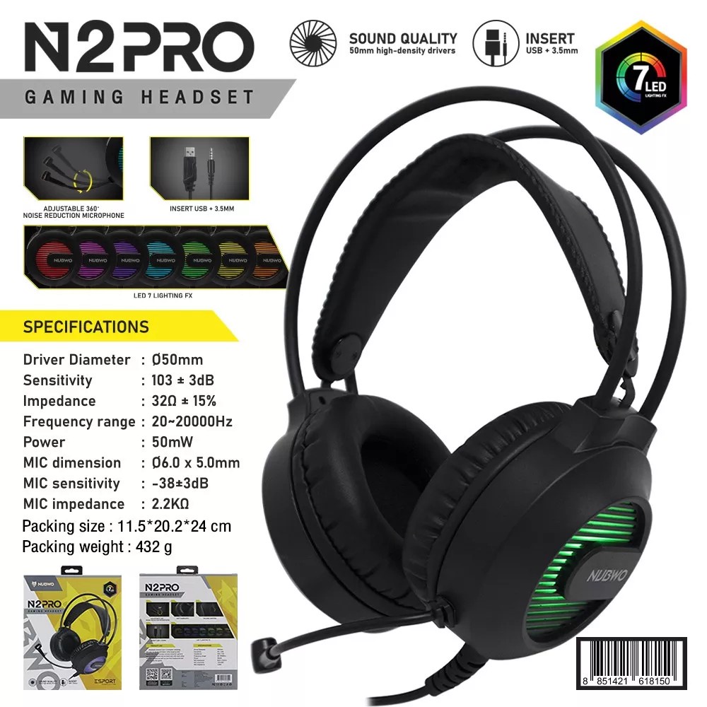 หูฟังเกมมิ่ง NUBWO N2PRO GAMING HEADSET 7 Color LED มีไฟ LED | Shopee Thailand