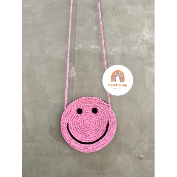 smiley bag กระเป๋าถักหน้ายิ้ม กระเป๋าถักไหมพรม งานถักมือ หน้ายิ้ม Smiley crochet bag มีพร้อมส่ง ...
