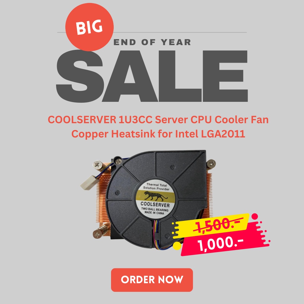 COOLSERVER 1U3CC Server CPU Cooler Fan Copper Heatsink for Intel ...