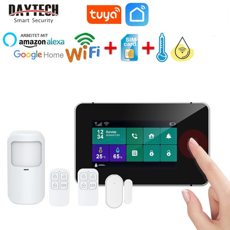 Daytech Tuya Smart Wifi GSM ระบบเตือนภัย กันขโมย อุณหภูมิ ความชื้น แบบไร้สาย มีสาย ทัชแพด ...