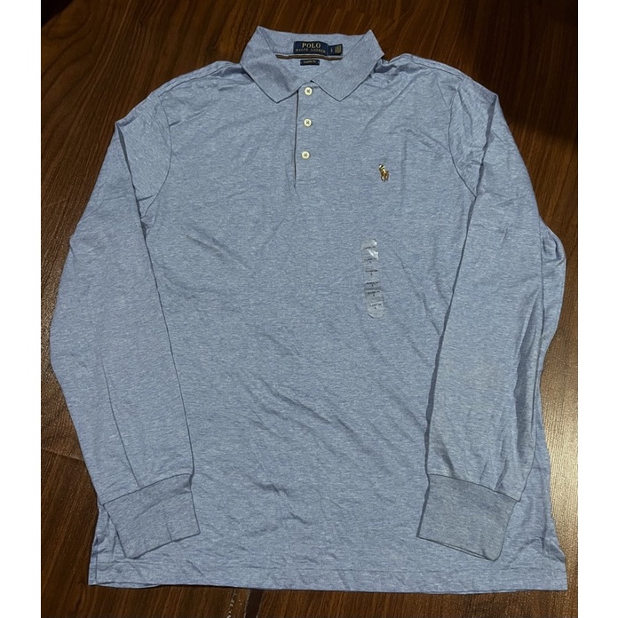Polo Ralph Lauren Men's Classic-Fit Long Sleeve Soft Cotton Polo Shirt, Beige เสื้อโปโล ราล์ฟ ...