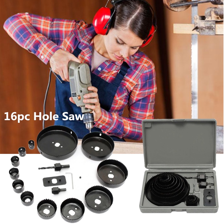Hole saw set 16pcs ชุดโฮซอเจาะรูกลม พิเศษ 16 ชิ้นในกล่องเดียว | Shopee Thailand