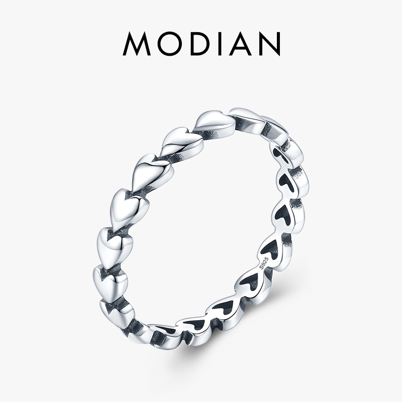 Modian คลาสสิก Vintage Heart To Heart แหวน 100% 925 เงินสเตอร์ลิง Stackable Simple Finger แหวน ...