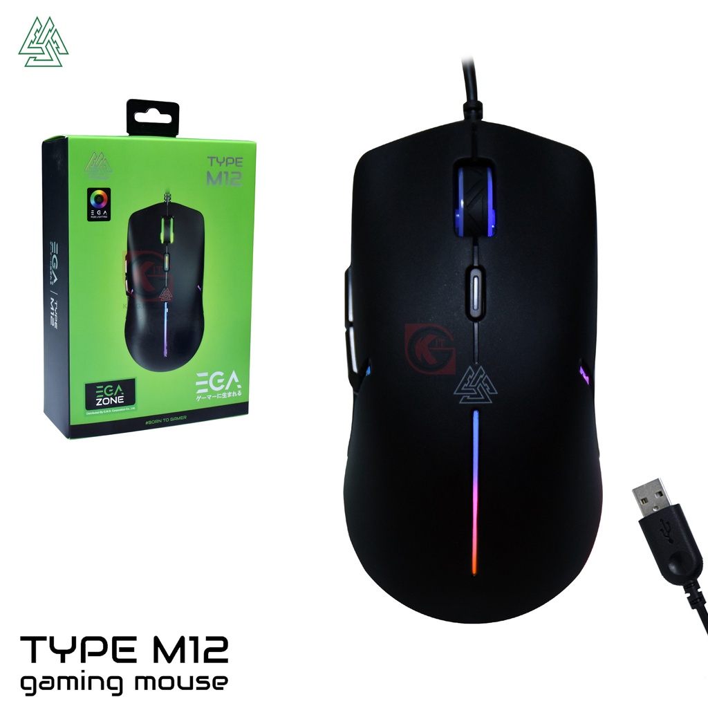 EGA Type M12 เมาส์เกมมิ่ง Gaming Mouse มีสาย ตกแต่งด้วยไฟ RGB Lightning ...