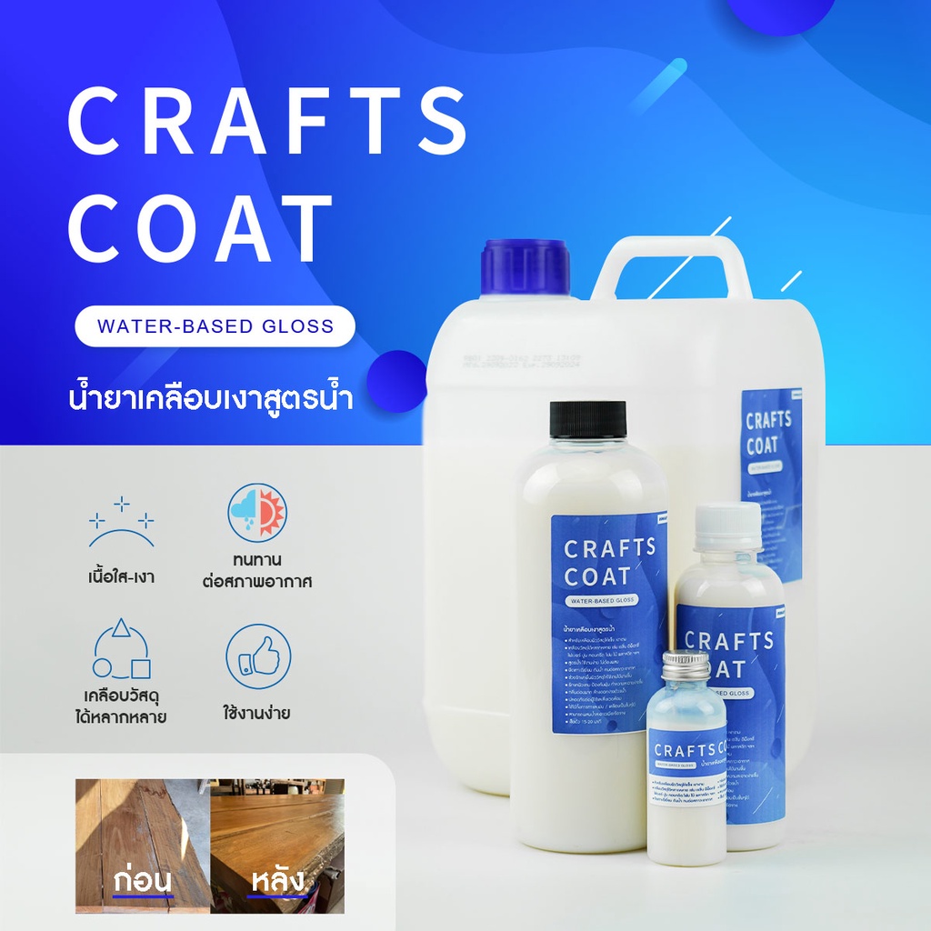 น้ำยาเคลือบเงาสูตรน้ำ Crafts Coat ใช้เคลือบไม้ ปูน เรซิ่น ดินปั้น เซ็ต ...