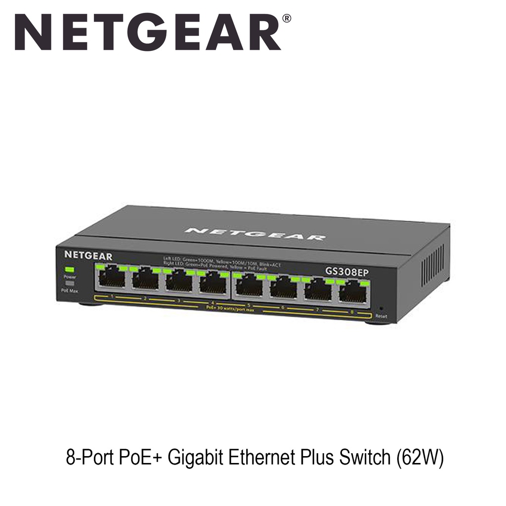 Netgear GS308EP 8-Port PoE+ Gigabit Ethernet Plus Switch (62W) | Shopee ...