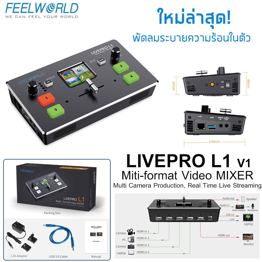 FeelWorld LIVEPRO L1 Multiformat Video Mixer Switcher 4 x HDMI inputs ...