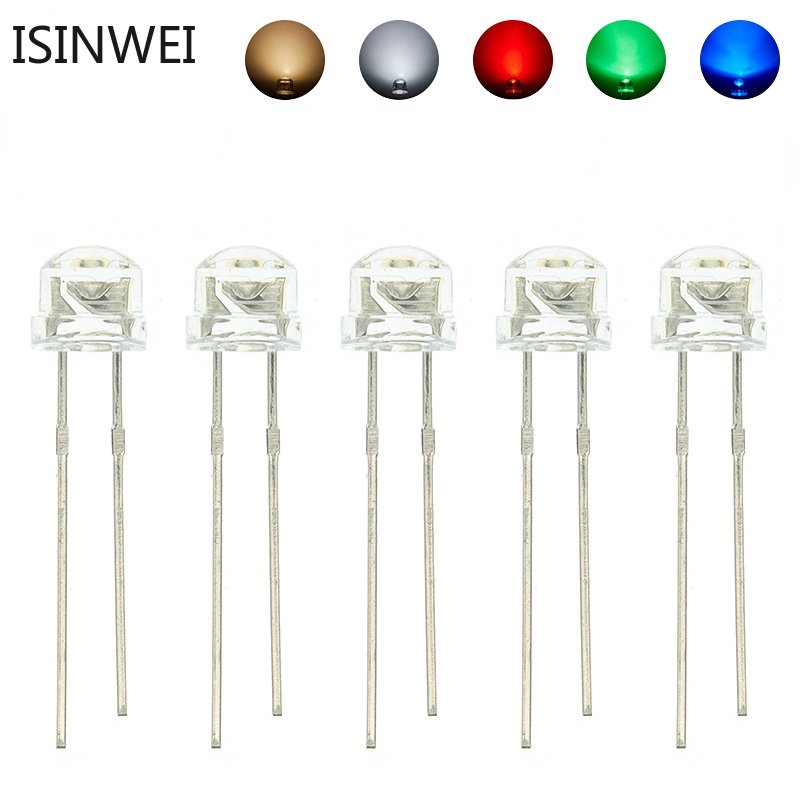 1000 ชิ้น 5 มิลลิเมตร LED ไดโอดหมวกฟางสีขาวสีแดงสีเขียวสีฟ้าสีเหลือง ...