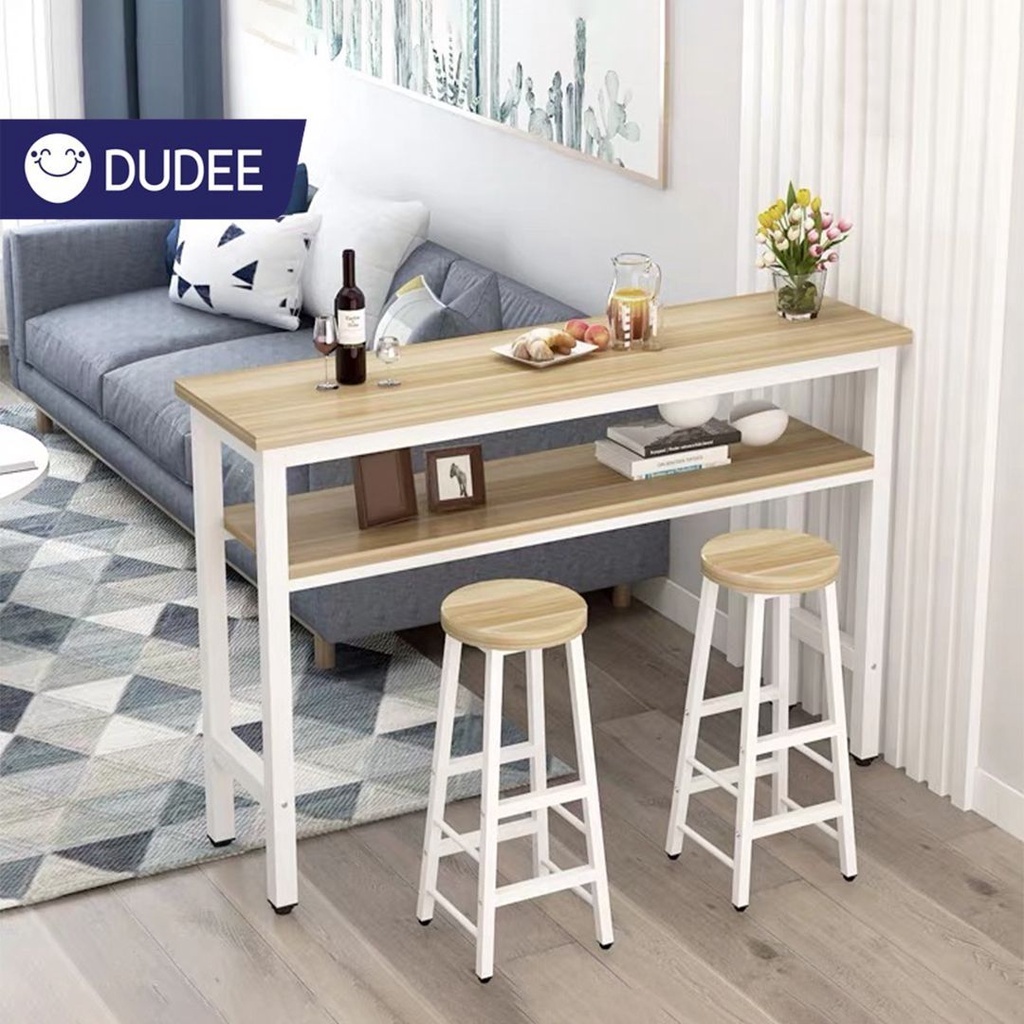 DUDEE โต๊ะบาร์ รุ่น DD-111 โต๊ะบาร์ไม้ทรงสูงมีชั้่นวางของ ขาเหล็กแข็งเเรงทรงสูง (เฉพาะโต๊ะ ...