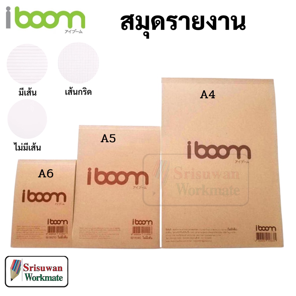iboom สมุดรายงานปกคราฟท์ เส้นกริด มีเส้น ไม่มีเส้น A4 A5 A6 สมุดรายงาน ...