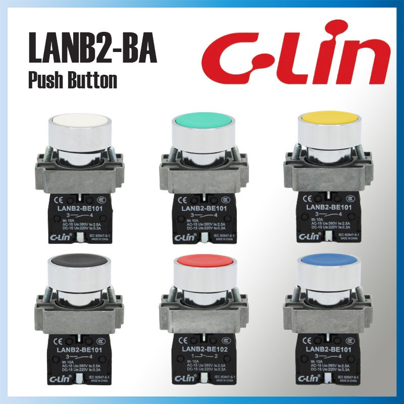 LANB2-BA สวิตช์ปุ่มกด กดติดปล่อยดับ Push Button Switch 22mm. "C-LIN ...