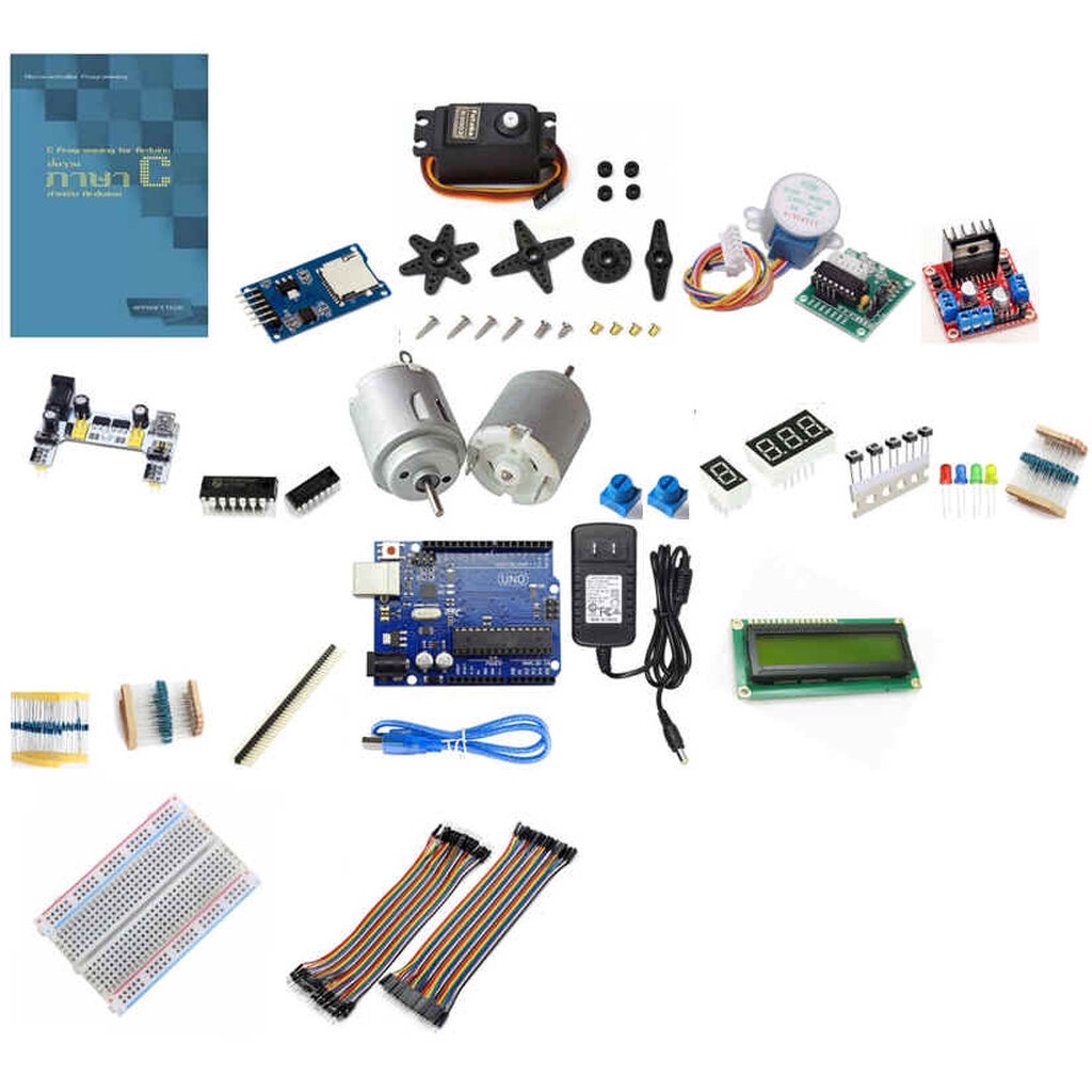 ชุดอุปกรณ์พื้นฐานสำหรับเรียนรู้ Arduino Uno เบื้องต้น พร้อมหนังสือภาษา C For Arduino Shopee