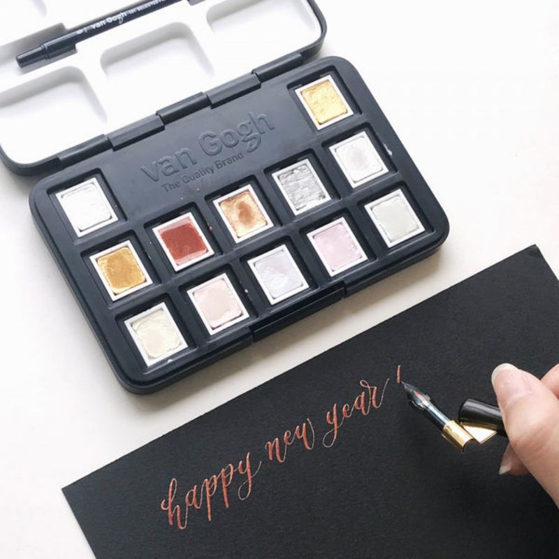 สีน้ำ Metallic Watercolor Van Gogh เขียน Calligraphy ได้ | Shopee Thailand