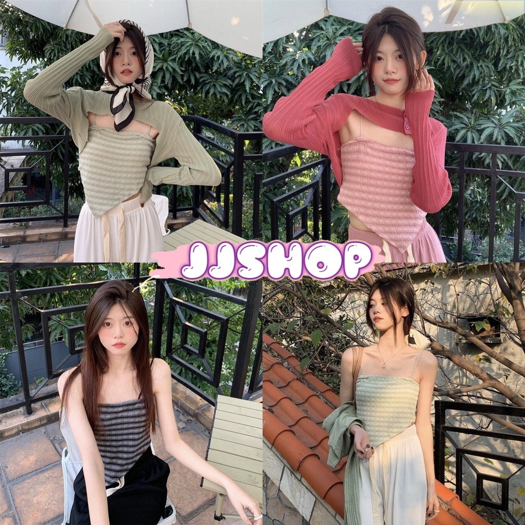 JJ shop 💜พร้อมส่ง เสื้อ(สายเดี่ยว)ไหมพรม มีฟองน้ำ ทรงปลายแหลมคิ้วท์ๆ "FY5376" -N | Shopee Thailand