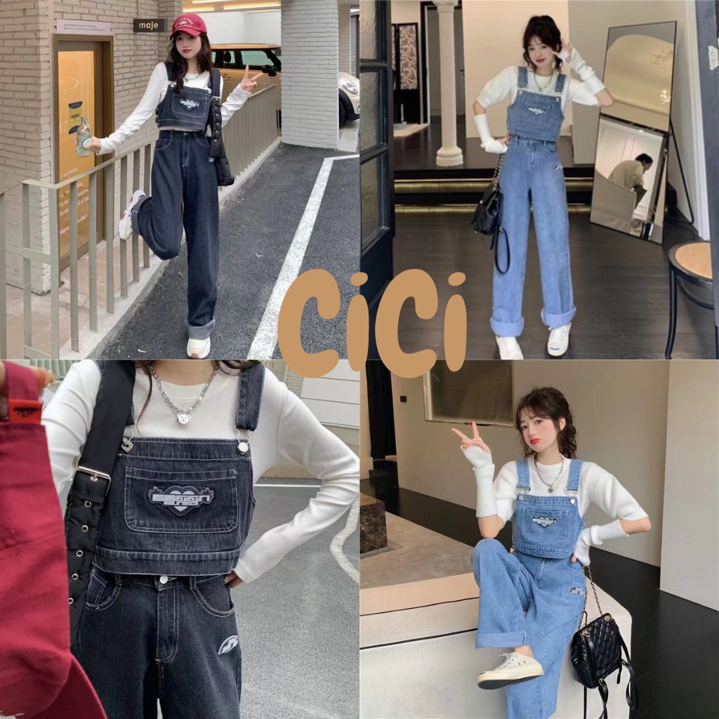 Cici(NO.2205)Denim Set เสื้อเอี๊ยมครอป+กางเกงยีนส์ แมตช์จับคู่สไตล์ฮิปสเตอร์สุดเท่ห์ | Shopee ...