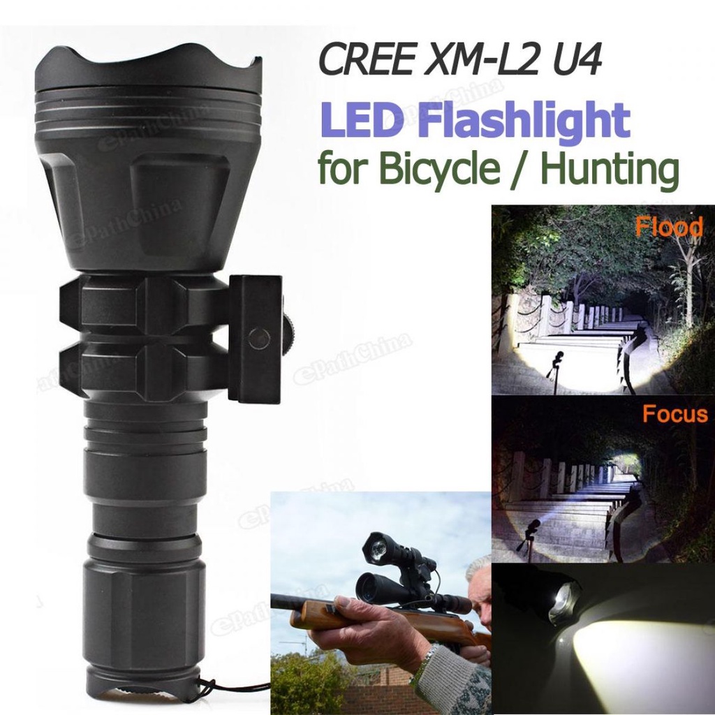 XM-L2 U4 เลนส์นูนซูมไฟฉาย LED ไฟฉายล่าสัตว์ 900 Lumens ไฟฉายอลูมิเนียม ...