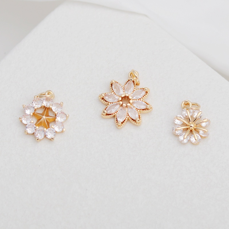 จี้ diy 14k ทองแดง Clad Gold สี Retention Micro-Inlaid แปดกลีบเพทายห้าจุด | Shopee Thailand