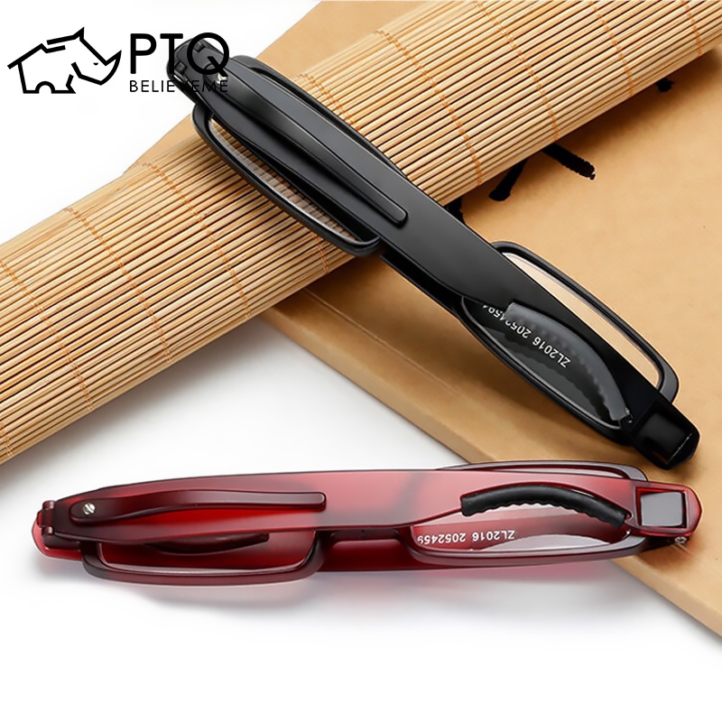 Ptq แว่นตาอ่านหนังสือ TR90 ป้องกันแสงสีฟ้า แบบพับได้ หมุนได้ 360 องศา น้ําหนักเบา แบบพกพา ...