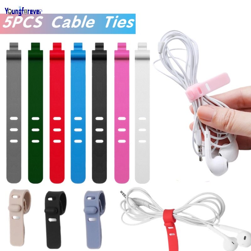5Pcs Silicone Data Cable Strap Clips Reusable Wire Tie 3 Holes Beam ...