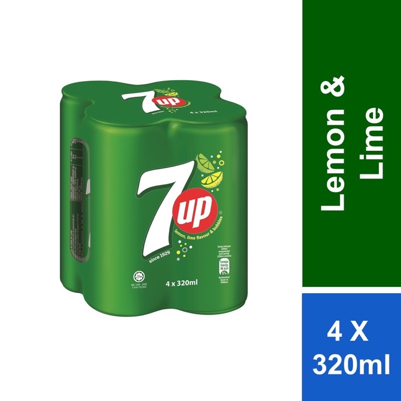 🔴พร้อมส่ง🔴 7Up Carbonated Drinks 320ml x 4s เครื่องดื่มยกแพค 4 กระป๋อง ...