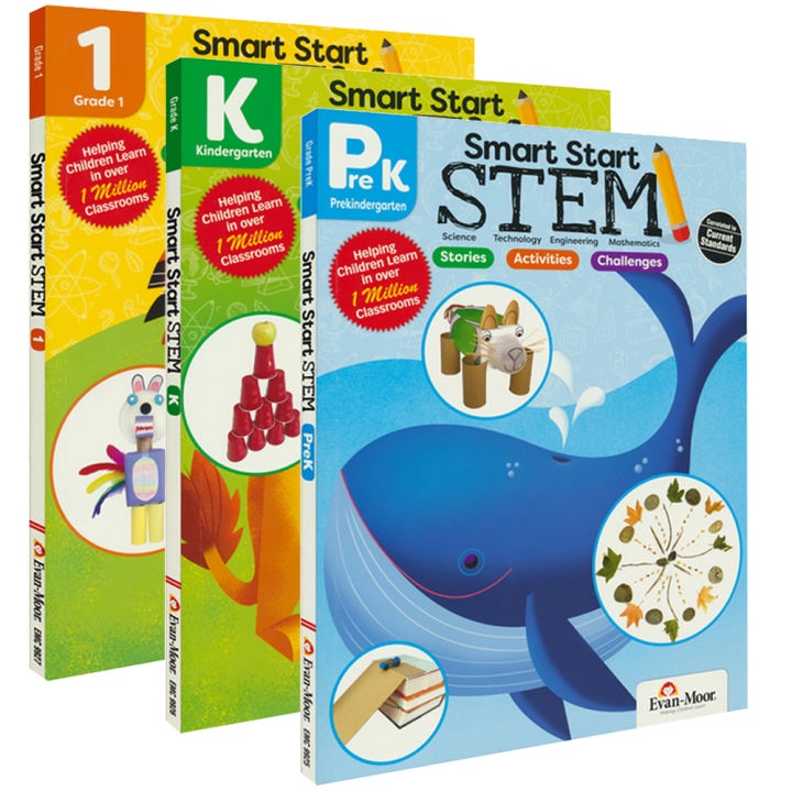 Evan Moor แบบฝึกหัดชุด Smart Start Stem ชุด3เล่ม Grade Pre K, Grade K, Grade 1 (ภาษาอังกฤษ ...