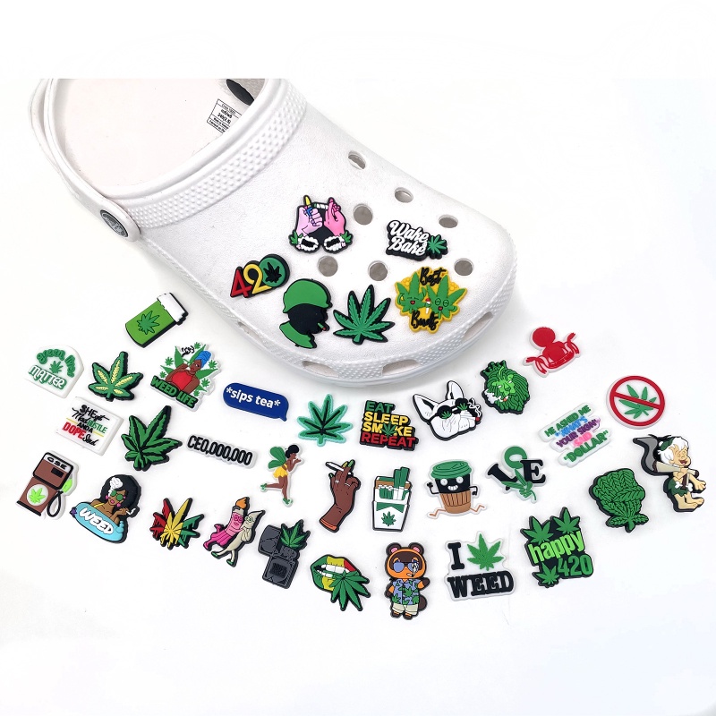 ใบกัญชาน่ารัก Jibits Crocs Hemp Weed Croc Jibbitz Charm หญ้าสีเขียว ...