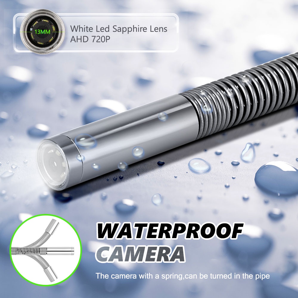 GAMWATER 9" IPS Mini Sewer Endoscope Camera with DVR 16GB TF Card AHD ...