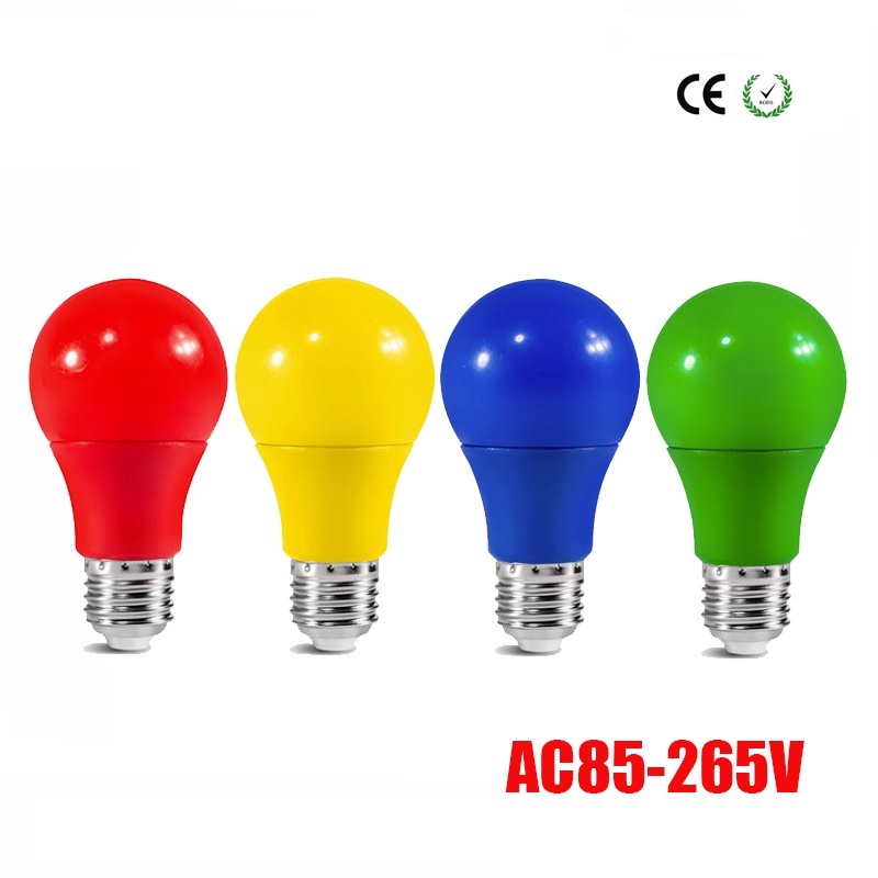 หลอดไฟ Led E27 7W 9W สีแดง สีฟ้า สีเขียว สีเหลือง สีชมพู สําหรับตกแต่ง ...