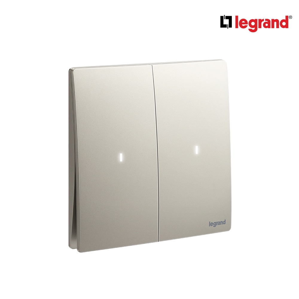 Legrand สวิตช์ทางเดียว 2 ช่อง สีแชมเปญ มีไฟ LED 2G 1Way 16AX ...