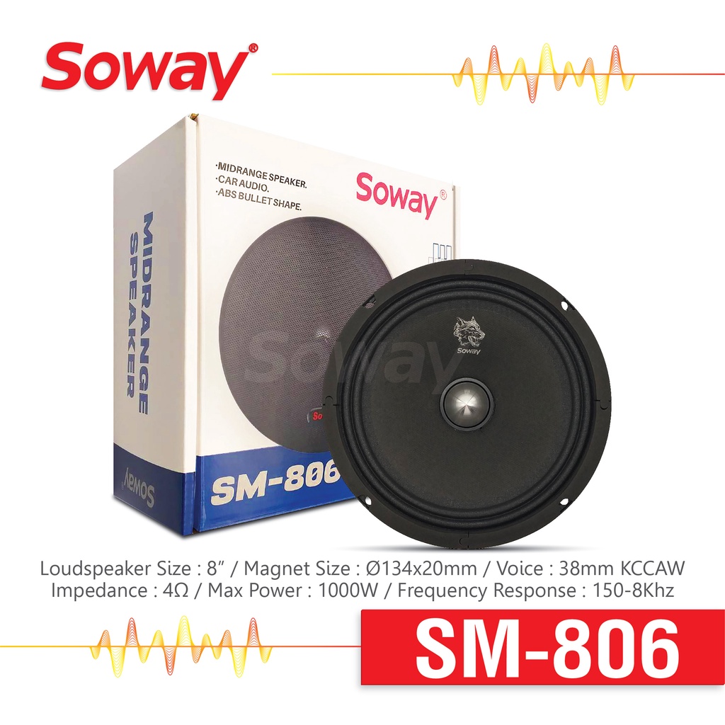Soway SM-806 ลำโพง8นิ้ว แม่เหล็ก134x20มม วอยซ์38มม 4โอห์ม ลำโพง เสียงกลาง ลำโพงติดรถยนต์ 1ดอก ...