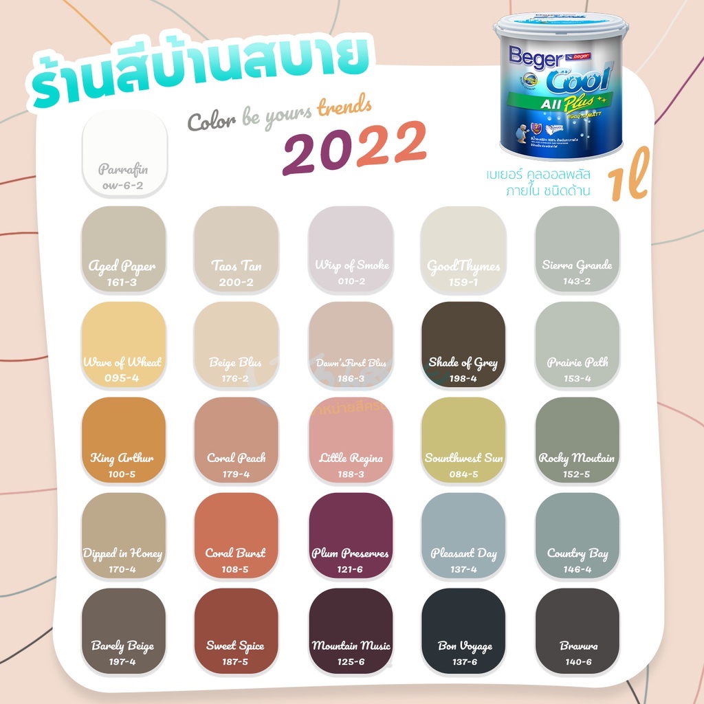 Beger เฉดสี 2022 คูลออลพลัสภายใน 1 ลิตร Cool All Plus ชนิดด้าน Cool All ...