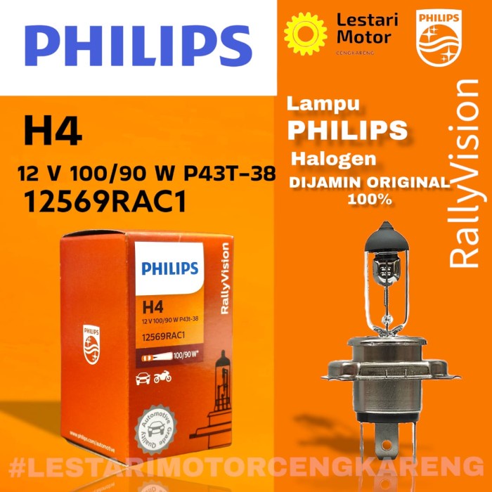 Philips หลอดไฟหน้ารถยนต์ H4 100/90 W 12V Ori Philips ของแท้ 100% | Shopee Thailand