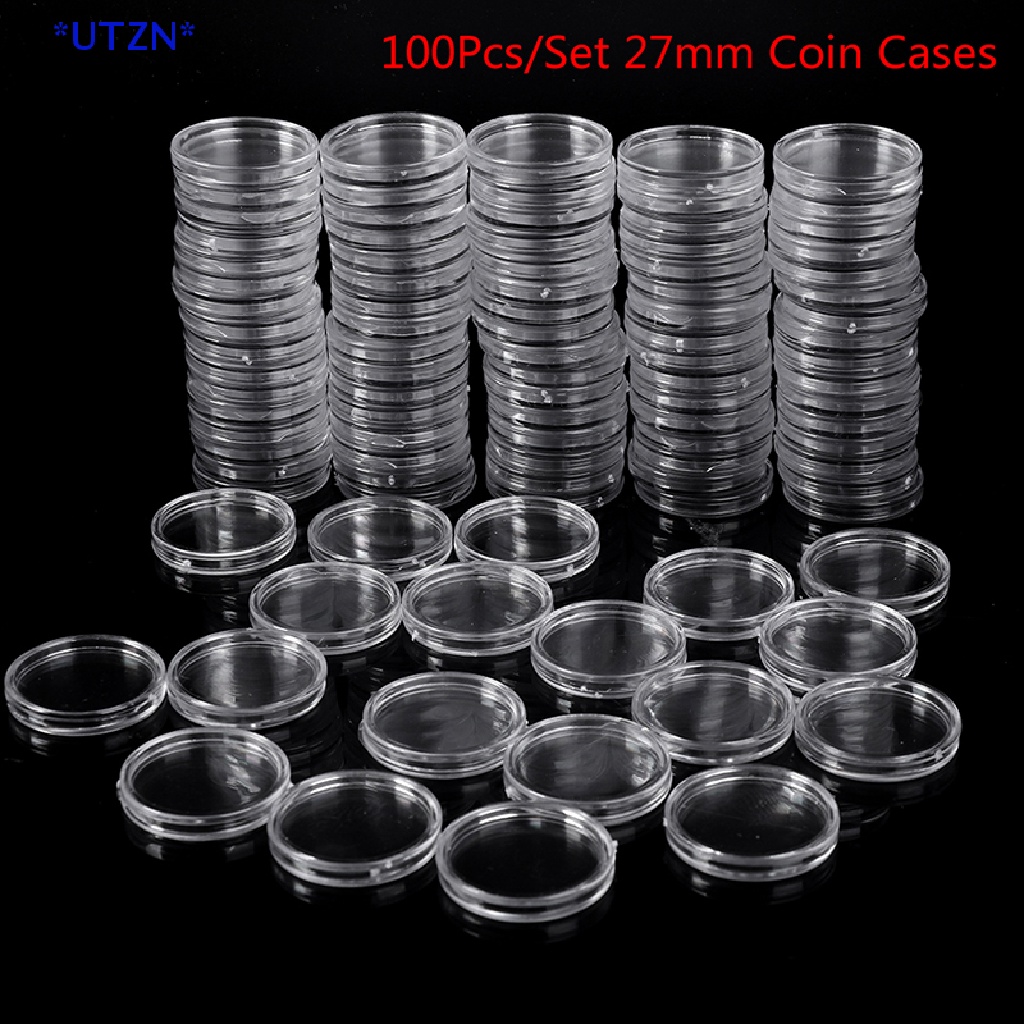 UTZN> 100Pcs 27mm Coin Holder Capsule Storage Case Display Box Round ...