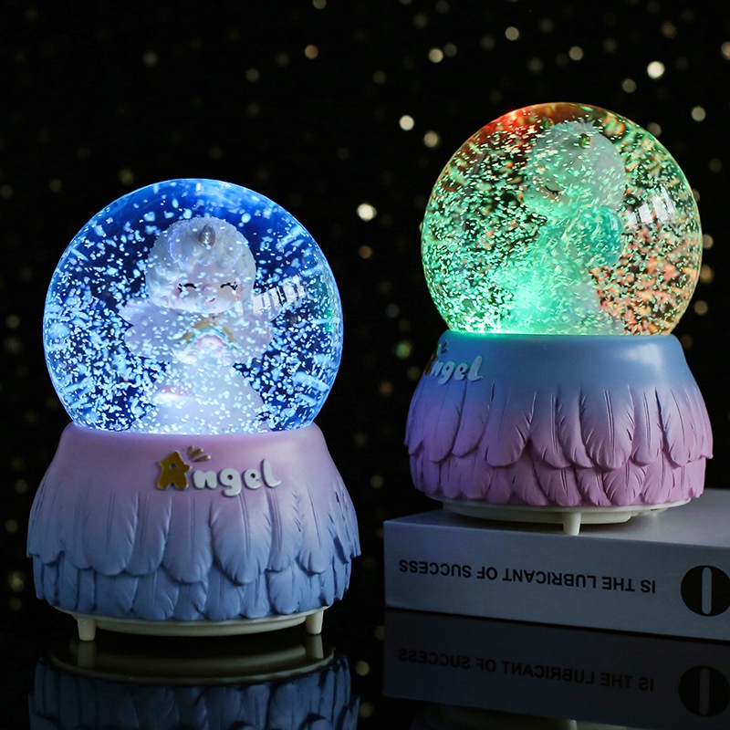 (8x8x12ซม.) กล่องดนตรีลูกแก้วคู่,ลูกโลกหิมะเรืองแสง,ของขวัญสำหรับเด็ก ...