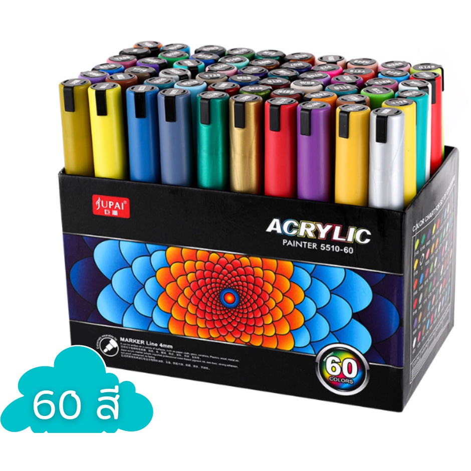Acrylic Pen 4 mm Series 5510 ปากกาสีอะคริลิค คุณภาพสูง ชุดเซ็ท 10 สี 12 ...