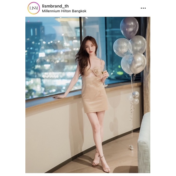 เดรสสายเดี่ยวสีทอง แบรนด์Lism *ส่งต่อมือ2 ใส่ครั้งเดียว* | Shopee Thailand