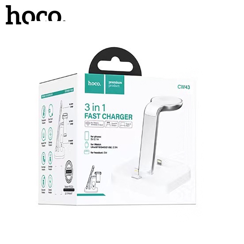 Hoco CW43 แท่นชาร์จ 3in1 Wireless Charger (αρρìε Watch 1-8, SE/SE2 ...