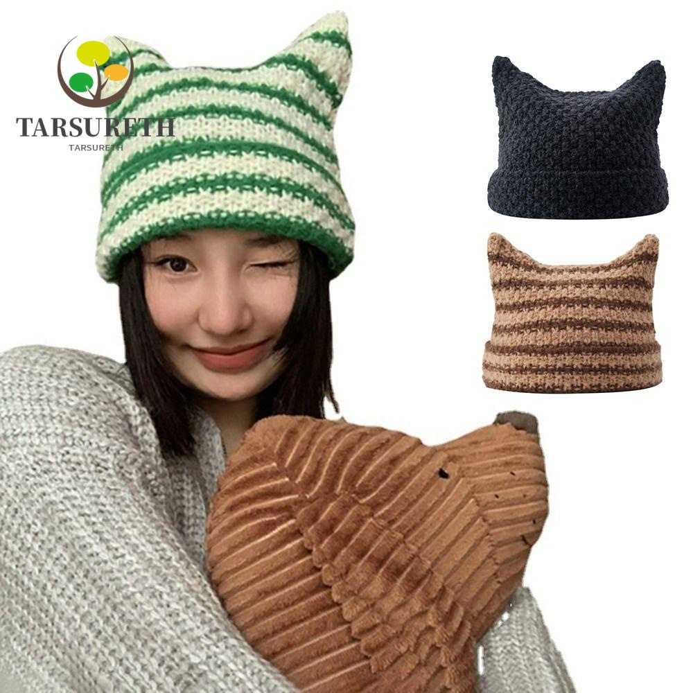 Tarsureth Y2K Harajuku Punk Gothic Knitted Cat Ear Little Devil Hat ...