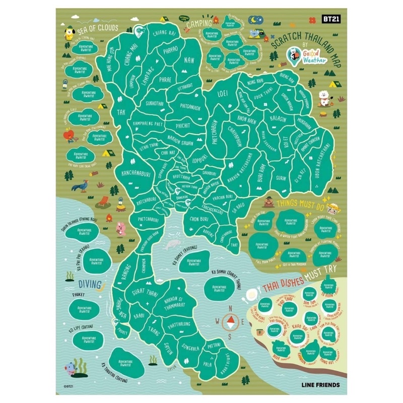 BT21 แผนที่ขูดได้ ประเทศไทย Good Weather Scratch Map | Shopee Thailand