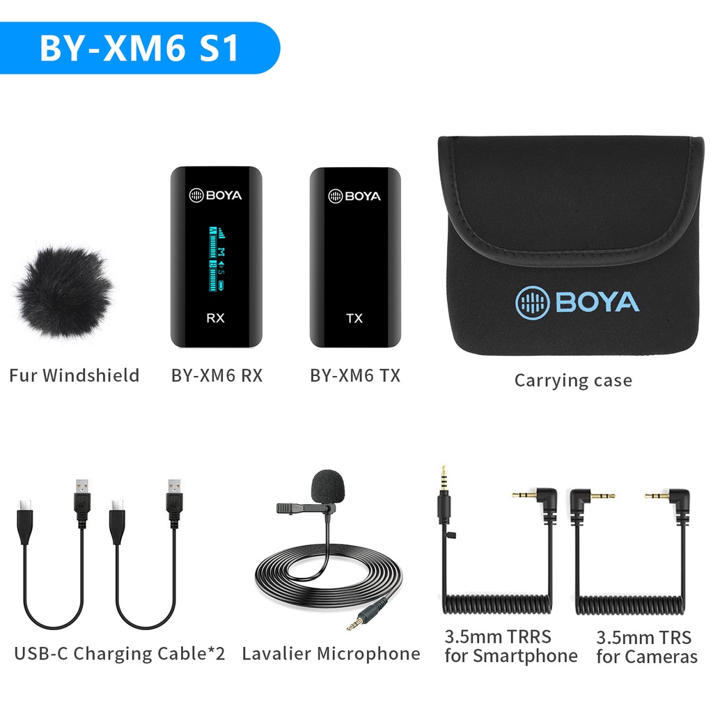 BOYA BY-XM6-K2 ไมโครโฟนไร้สาย Wireless Lavalier Microphone ไมค์ไลฟ์สด มือถือ กล้อง มีกล่องชาร์จ ...