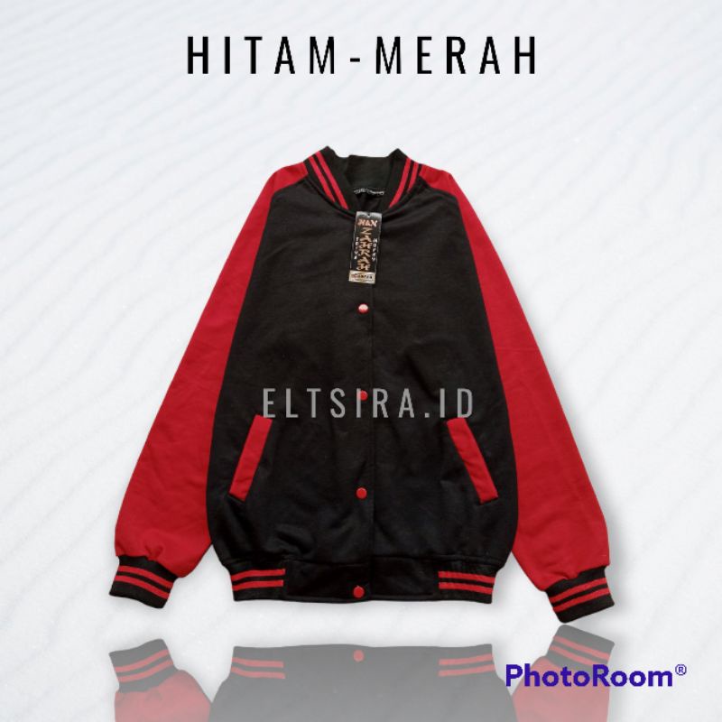 เสื้อแจ็กเก็ตเบสบอล MERAH HITAM Varsity สําหรับผู้ชาย และผู้หญิง || ดํา ...