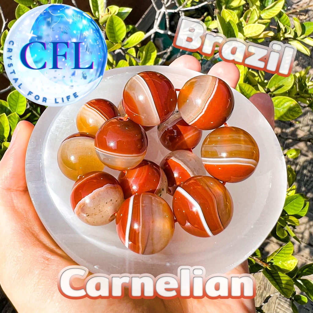 Carnelian /Singer's stone กำไลหินแท้คาร์เนเลี่ยน สีส้ม ขนาดเม็ดหิน (12-18.5มม.) หินของนักร้อง ...