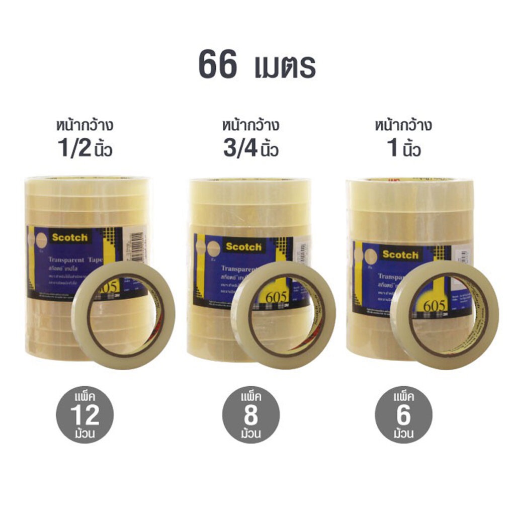 เทปกาวสีใส ยี่ห้อ 3M Scotch No.605 | Shopee Thailand