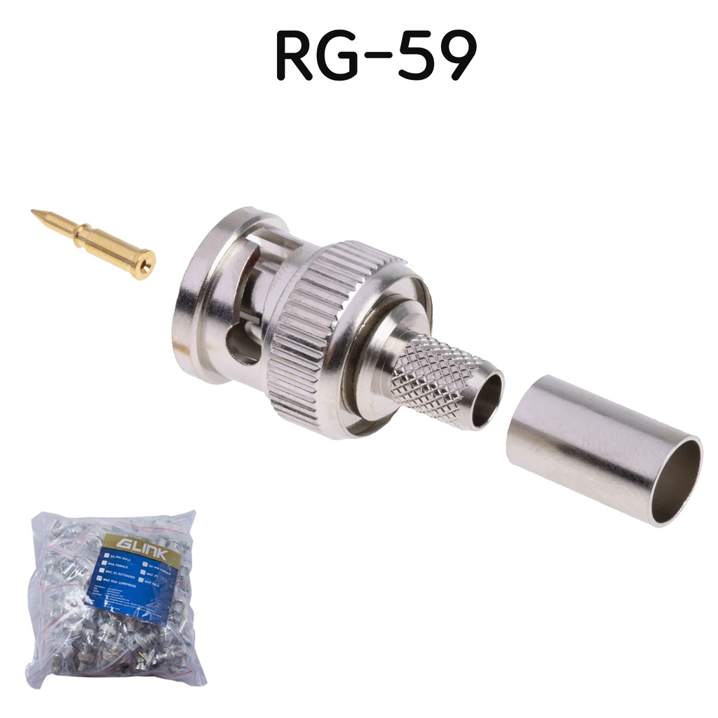 Glink CCTV-BNC RG6/RG59 หัว BNC ตัวผู้สำหรับเข้าสาย RG6 (BNC แบบบีบใช้คีมย้ำ) 1แพ็ค 100ตัว ...